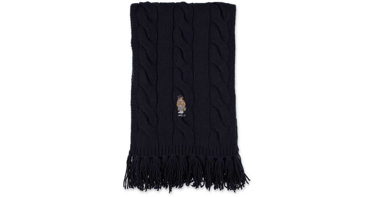Polo Ralph Lauren Polo Bear Cable-Knit Wool Blend Scarf in Blue | Lyst