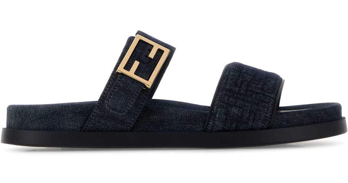 Fendi Denim Feel Slippers in Black | Lyst UK