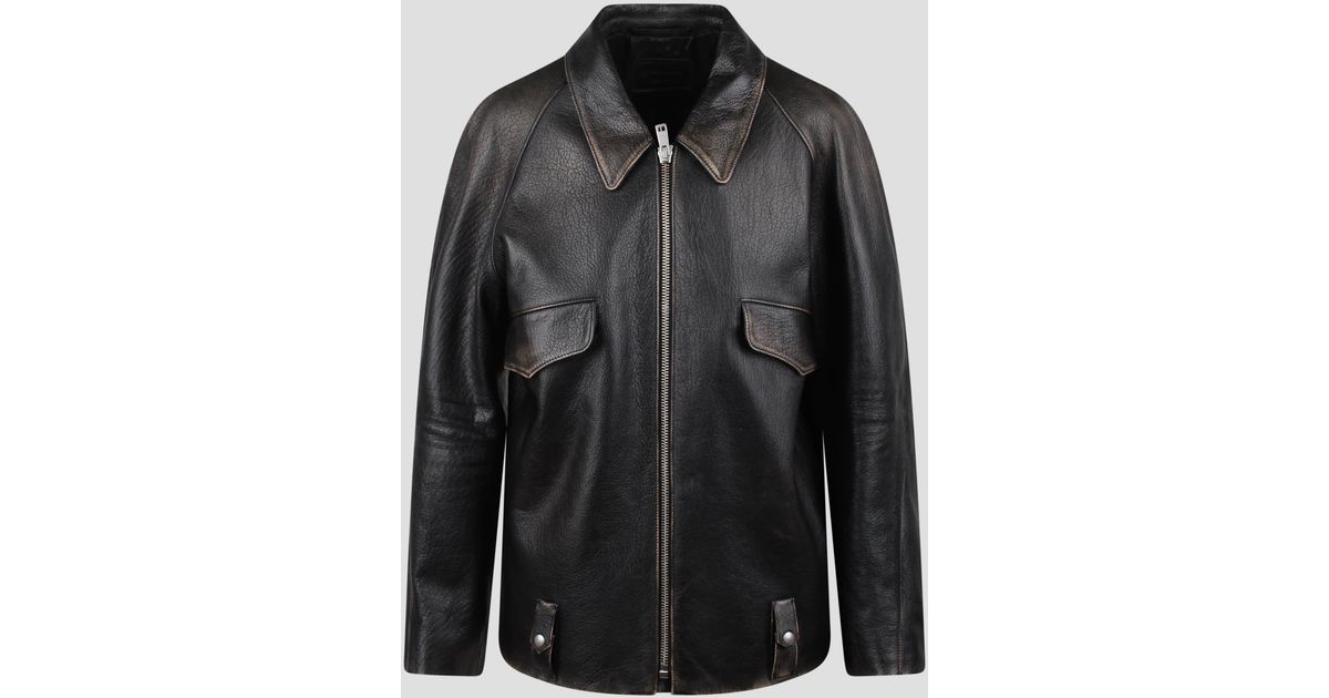 Prada Leather Jacket With Belt in Black | Lyst