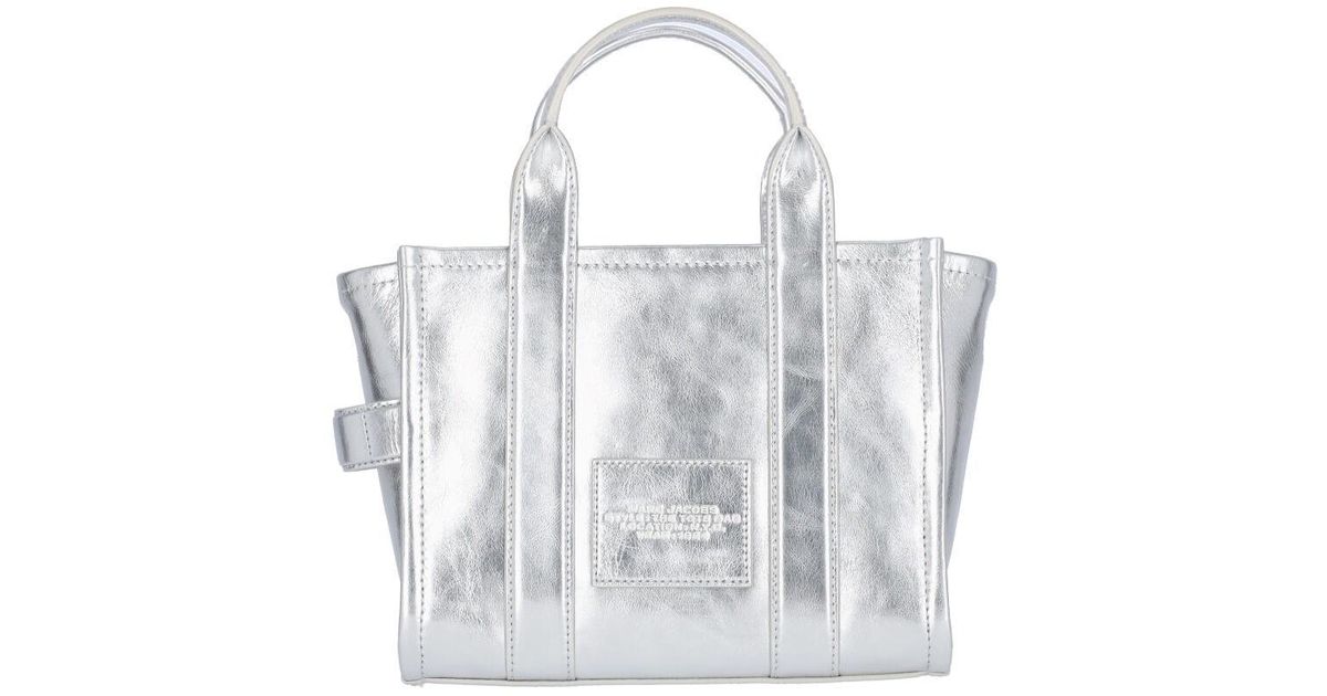 Marc Jacobs The Small Metallic Leather Tote Bag in White | Lyst UK
