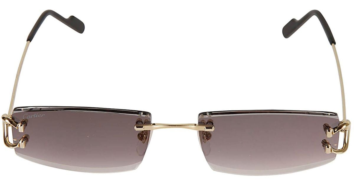 Cartier Rectangle Rimless Sunglasses in Brown for Men | Lyst