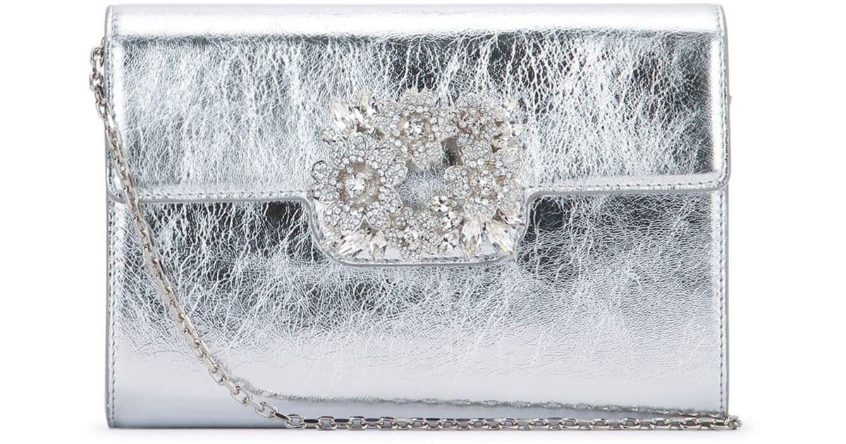 Roger Vivier Rv Bouquet Strass Env. Flap Mini in Gray | Lyst