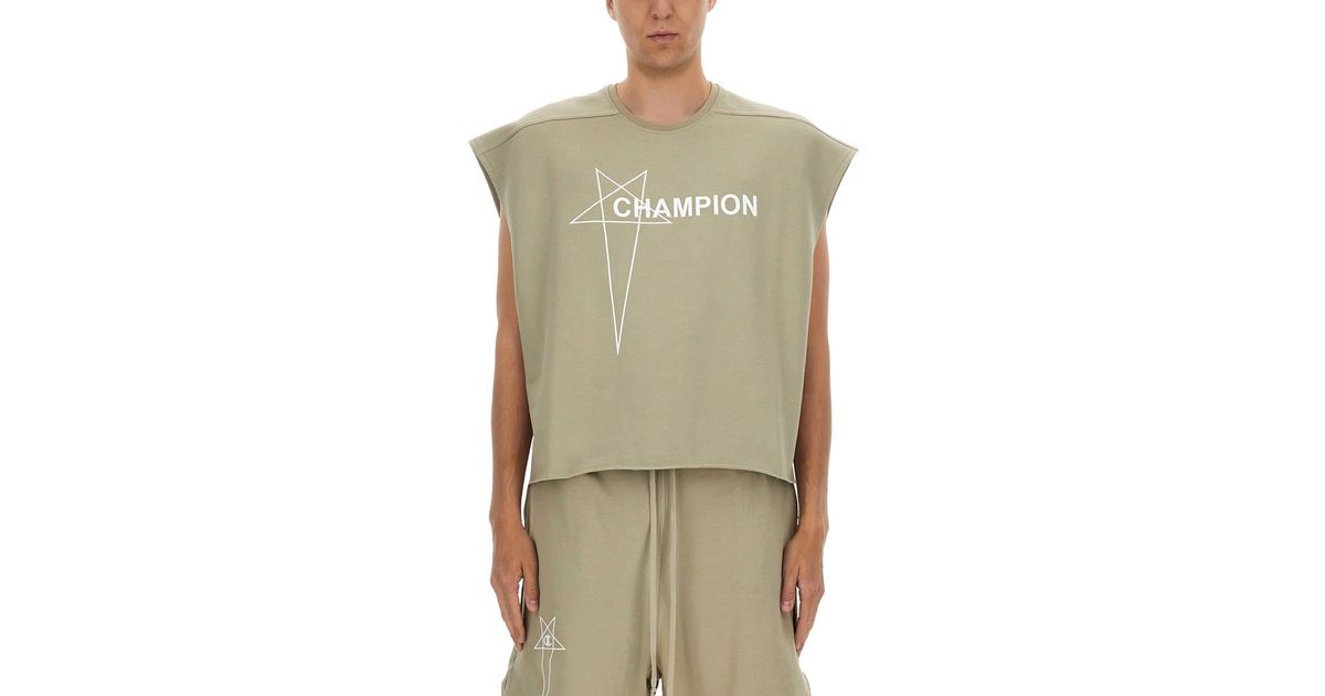 Rick Owens X Champion Cropped Micro Tatlin T-Shirt in Green for Men | Lyst