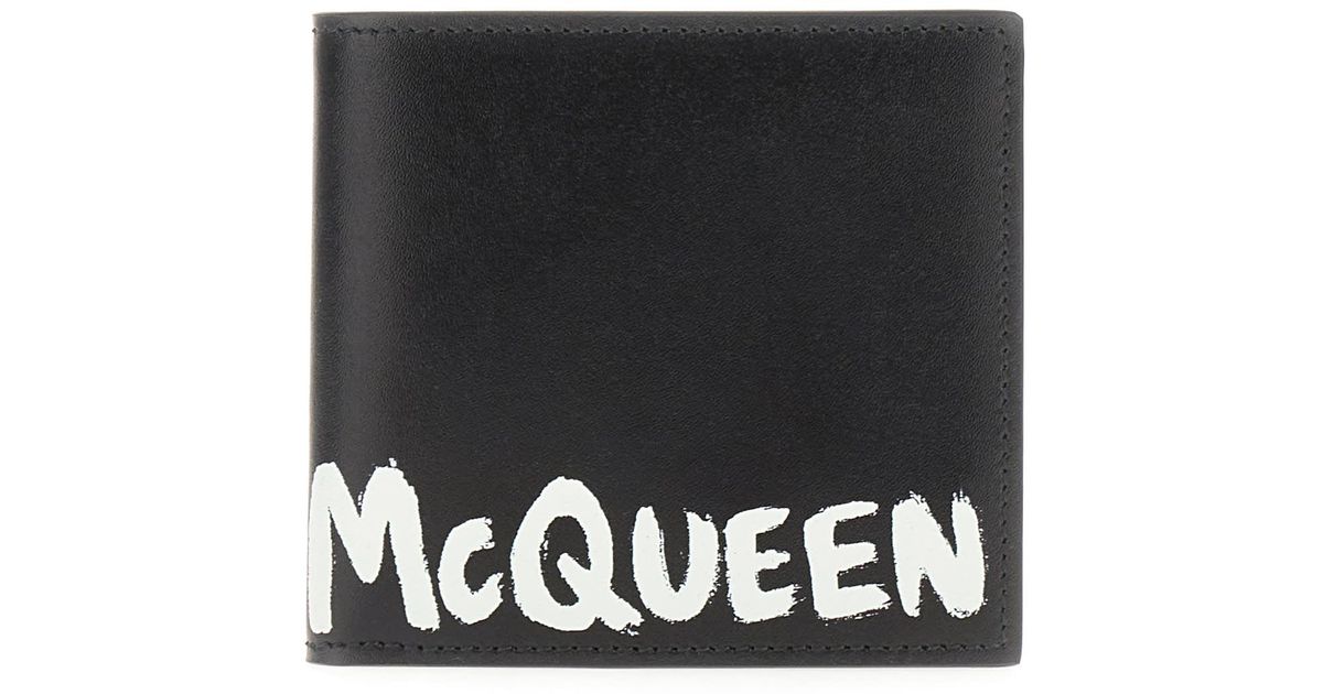 Alexander McQueen Leather Graffiti Mcqueen Wallet in Black for Men | Lyst