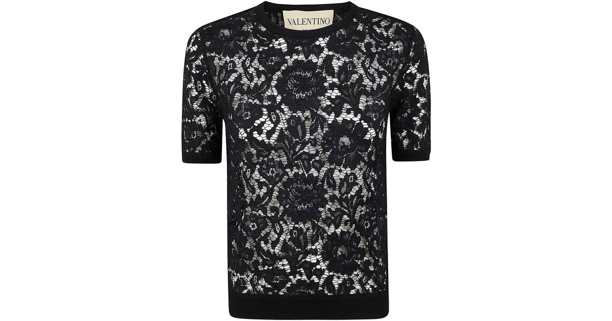 Valentino Garavani Maglia Mossi Lace And Cotton in Black | Lyst UK
