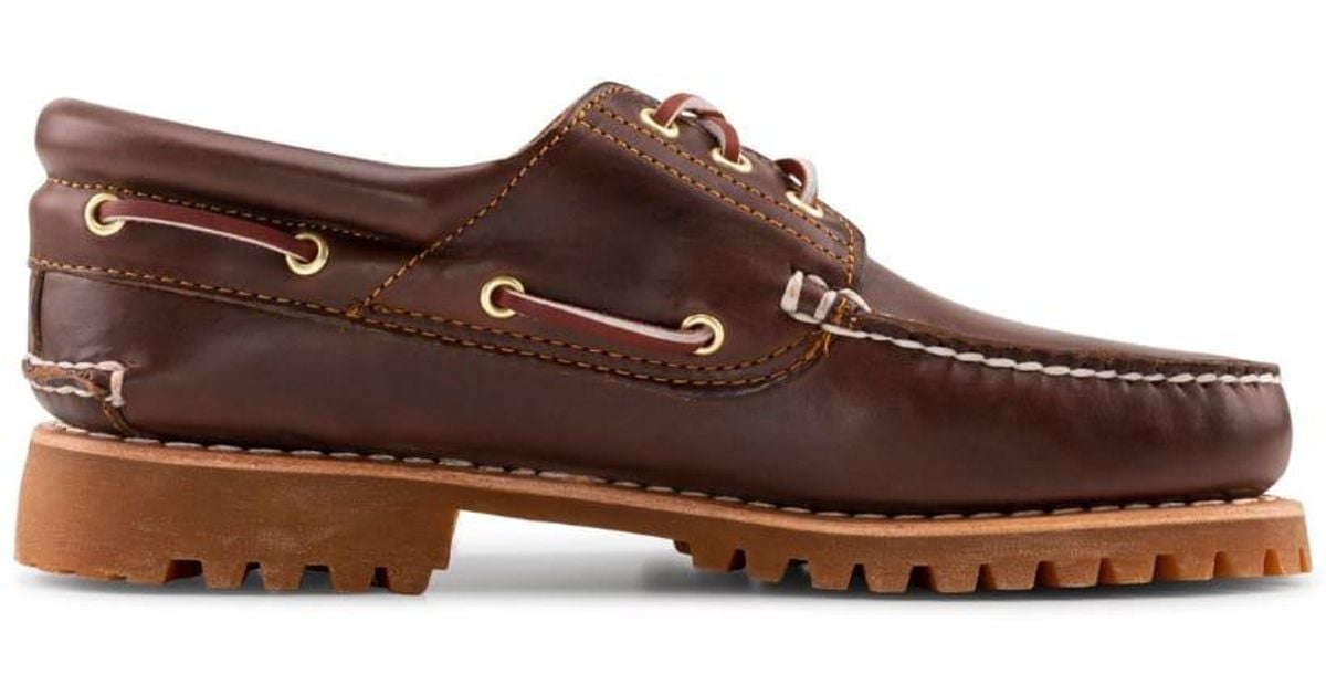 Timberland Authentic Brown Leather Loafers With Logo for Men | Lyst