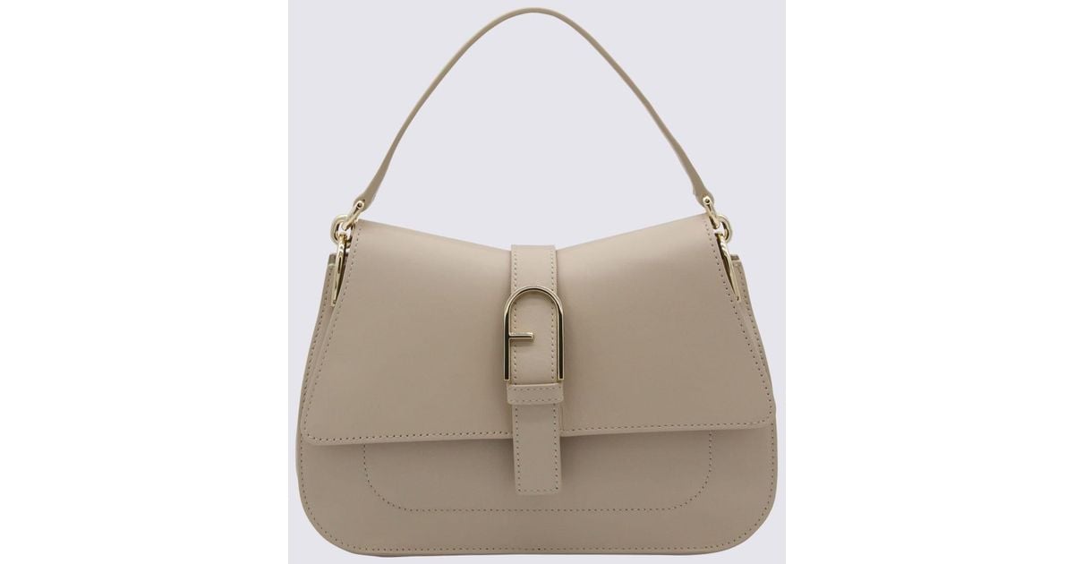 Furla Cream Leather Flow Bag in Natural | Lyst