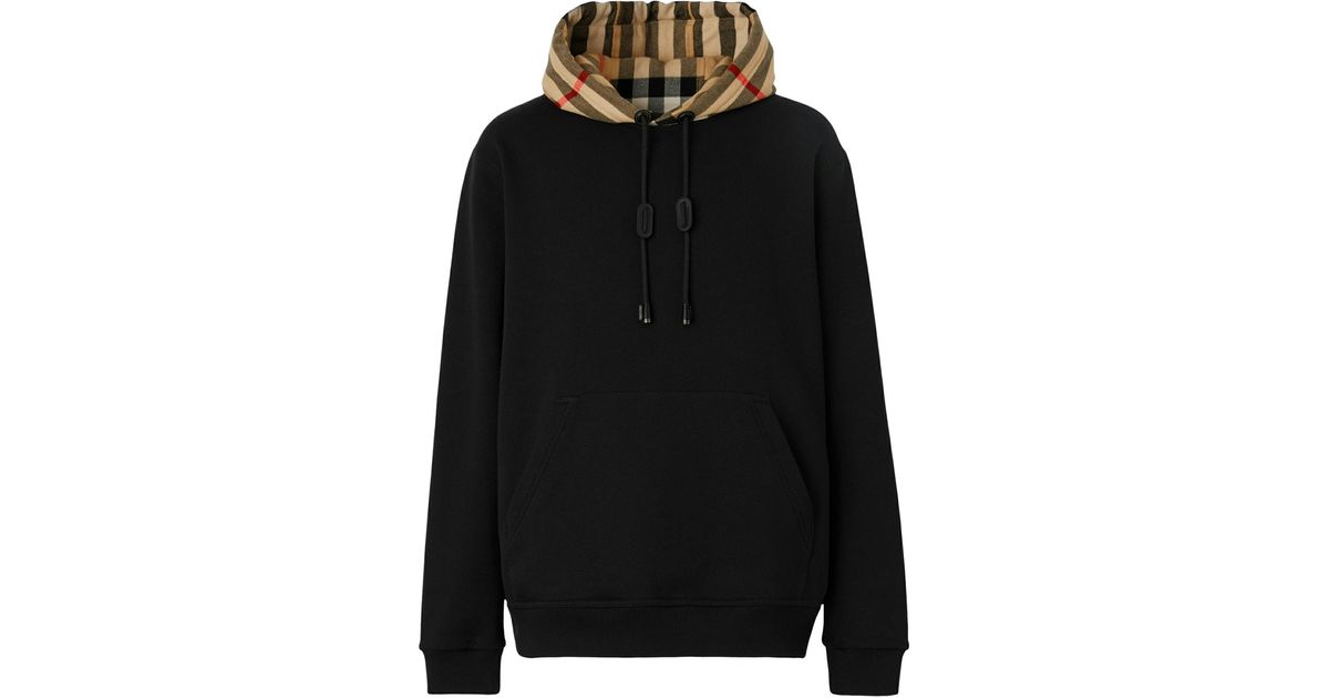 Burberry Cotton Hoodie Check in Black for Men | Lyst UK