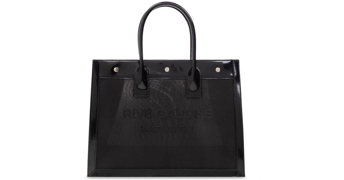Saint Laurent Rive Gauche Small Mesh & Leather Tote in Black | Lyst UK