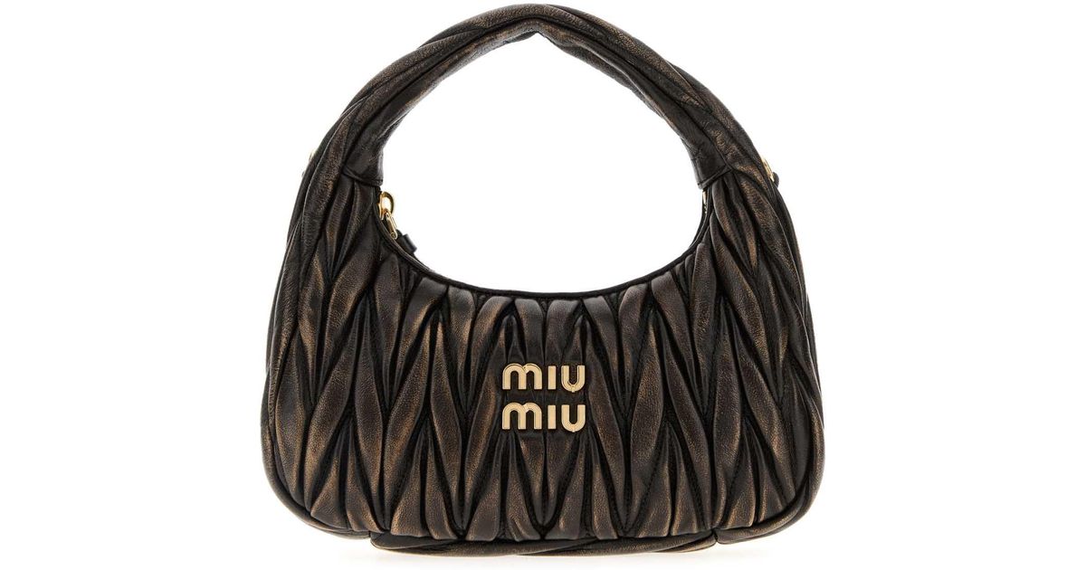 Miu Miu Dark Brown Nappa Leather Handbag in Black | Lyst