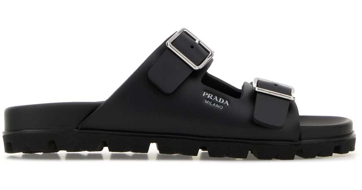 Prada Leather Slippers in Black | Lyst UK