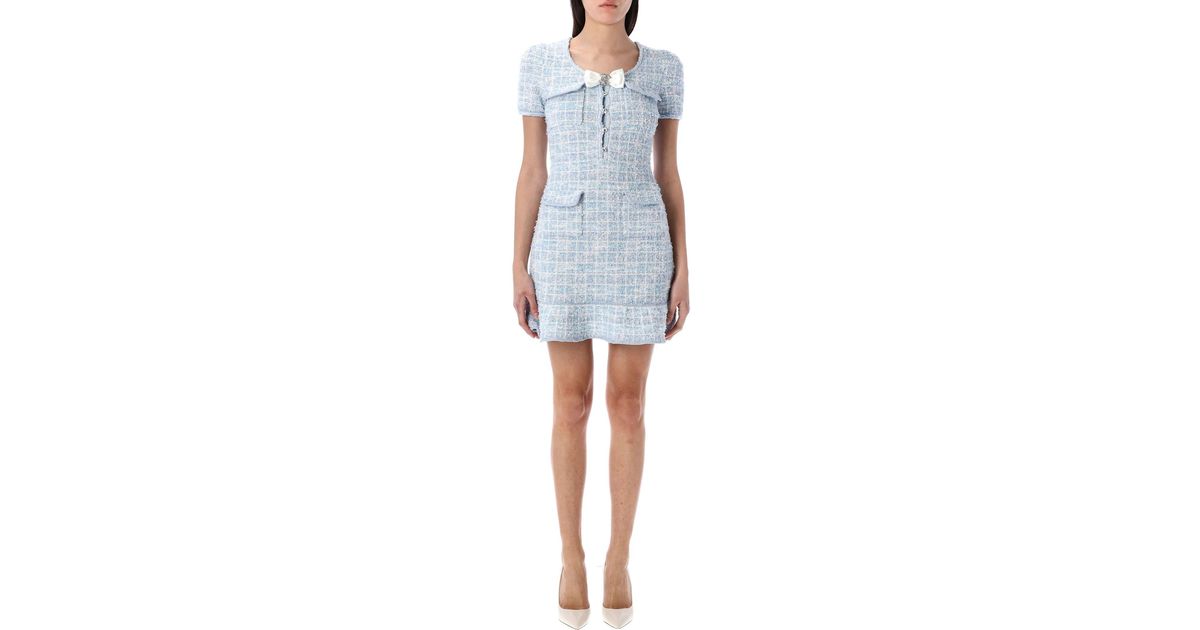 Self-Portrait Check Knit Mini Dress in Blue | Lyst