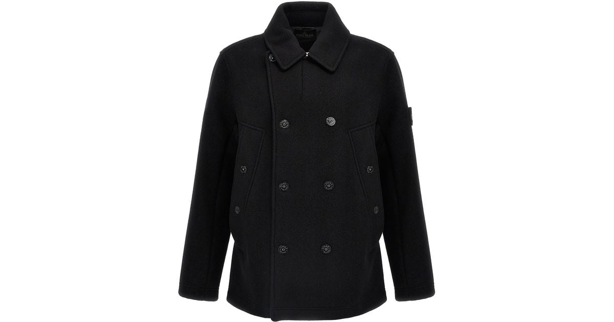 Stone Island 'Heavy Melton Ghost Piece' Coat in Black for Men | Lyst