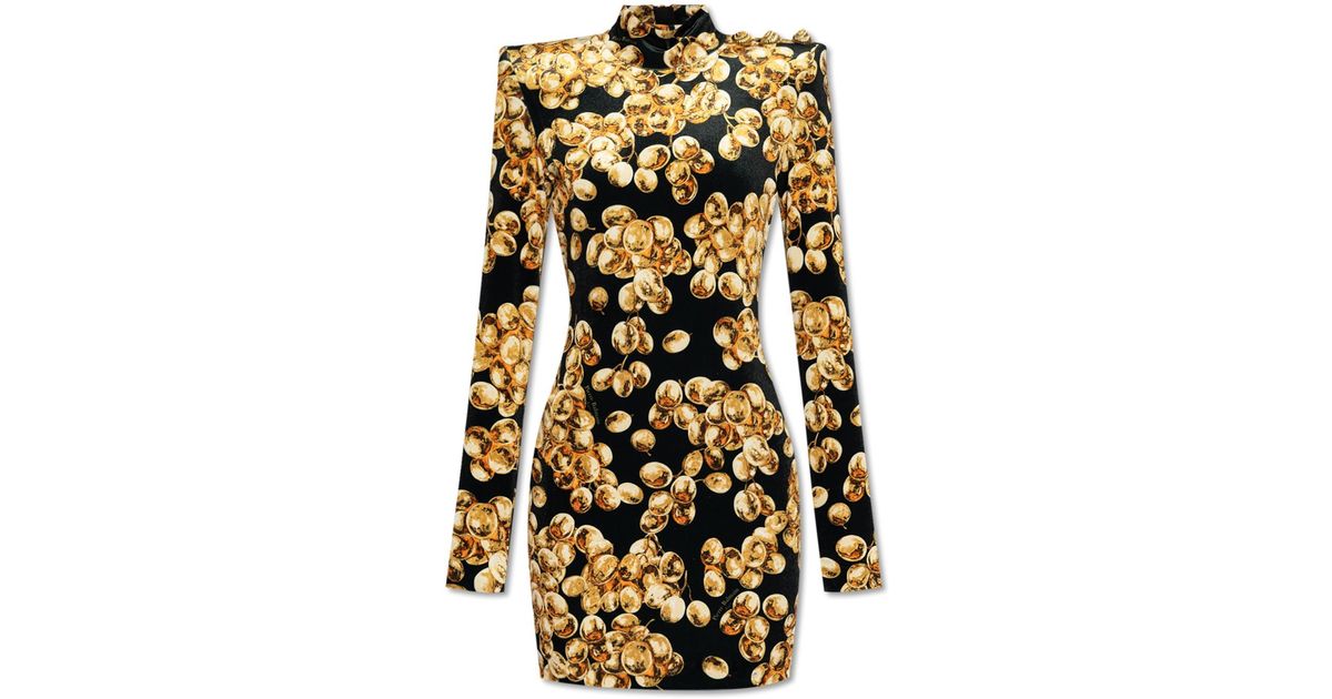 Balmain Velvet Dress With Stand-Up Collar in White | Lyst UK
