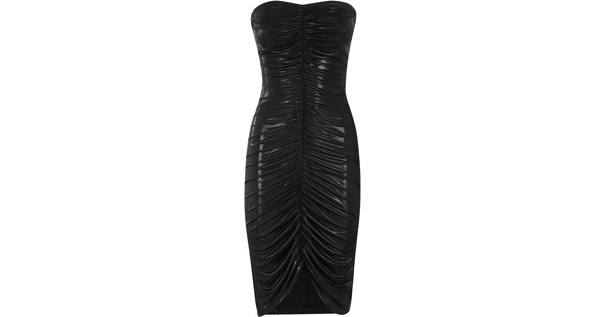 Norma Kamali Strapless Shirred Front Dress To Knee in Black | Lyst