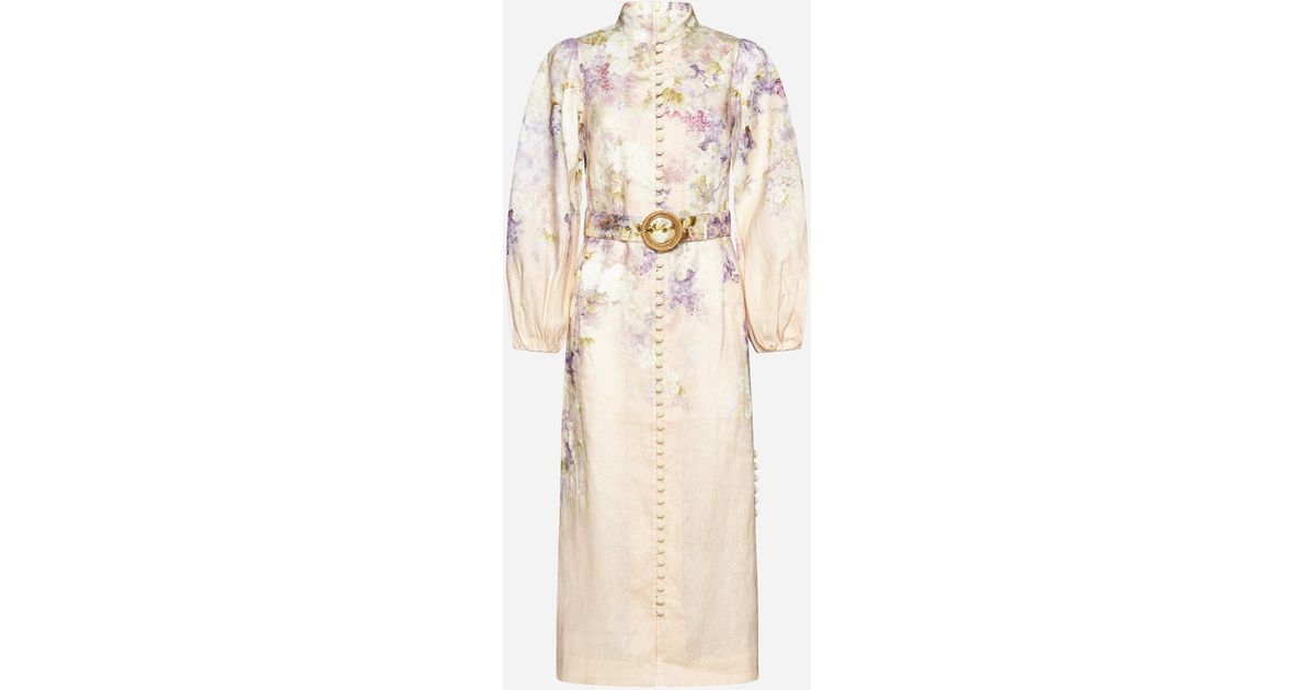 Zimmermann Lyrical Floral Print Linen Midi Dress In Natural Lyst