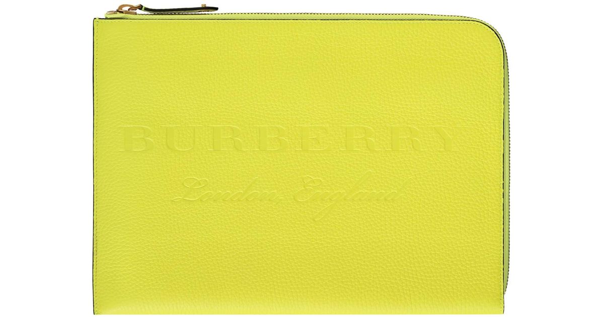 Burberry Leather Briefcase in Yellow for Men | Lyst UK