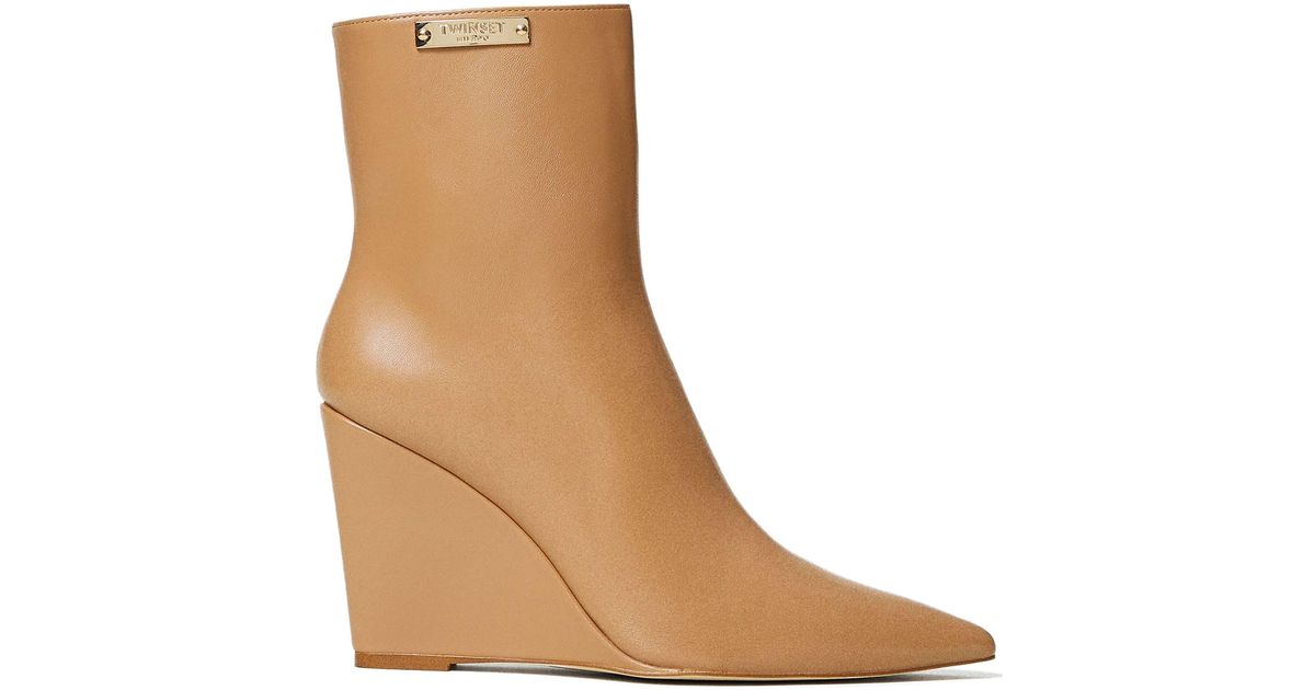Twin Set Leather Effect Ankle Boots in Brown | Lyst