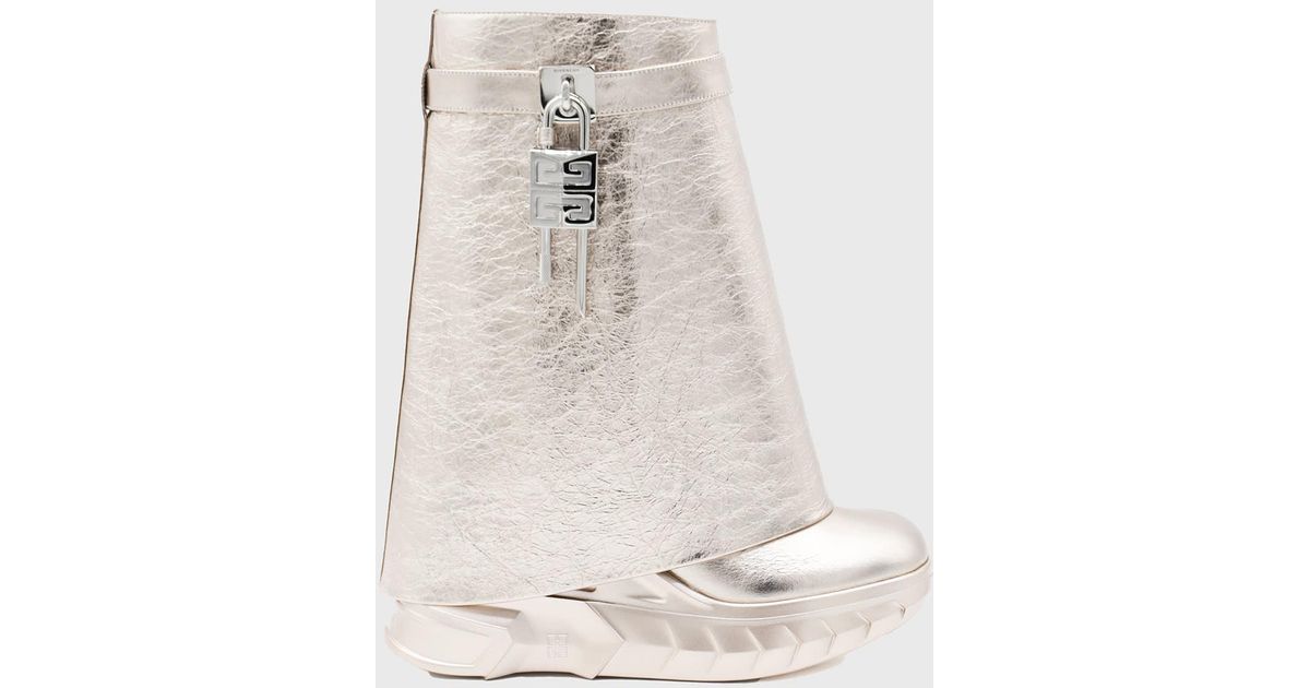 Givenchy Dusty Golden Leather Shark Lock Biker Boots in White | Lyst