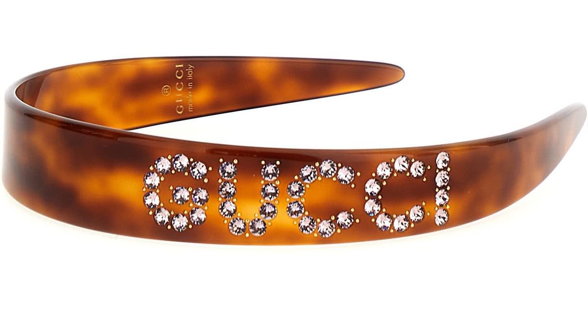 Gucci Rhinestone Logo Headband in Brown | Lyst
