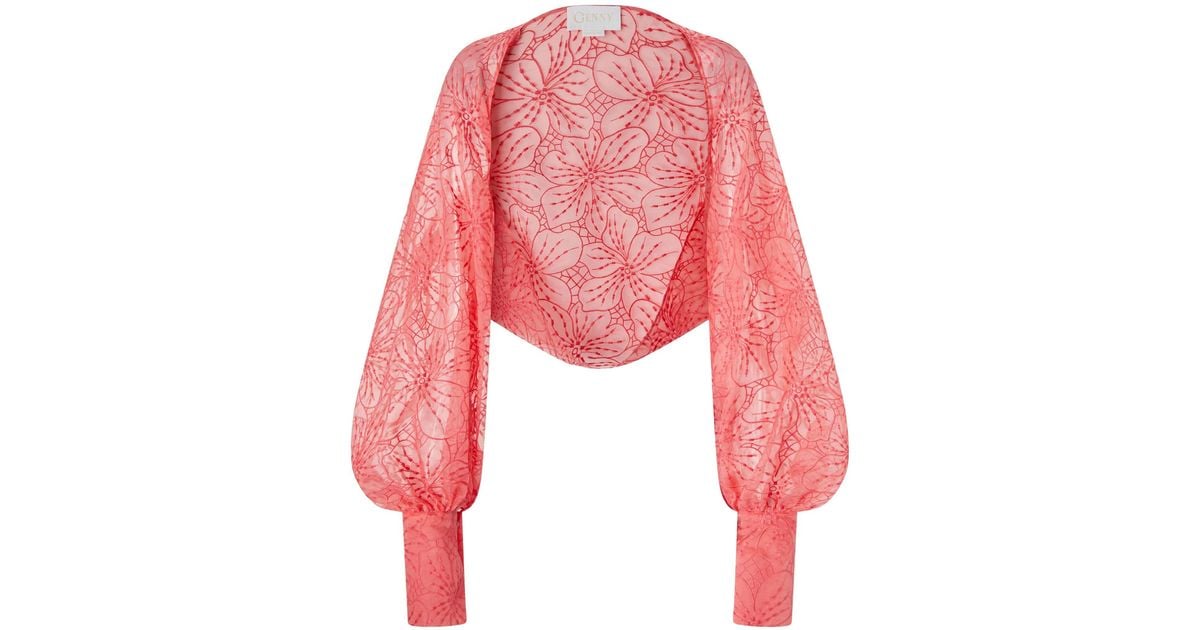 Genny Silk Shrug With Orchids Embroidery in Red | Lyst