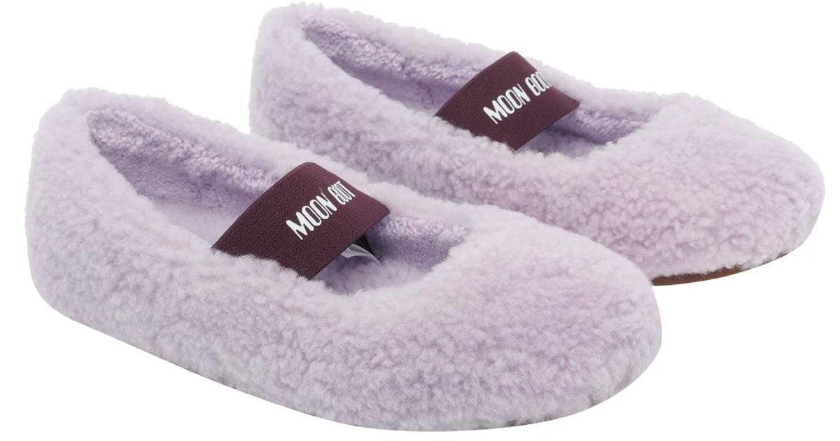 Moon Boot Flat Shoes Real Fur/Rubber Sole in Purple | Lyst UK