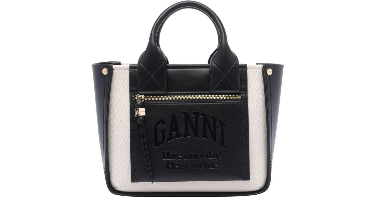Ganni Small Pocket Tote Bag in Black | Lyst