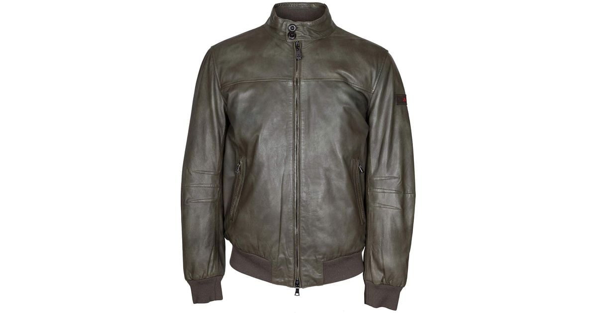 Peuterey Leather Bomber Jacket in Gray for Men | Lyst