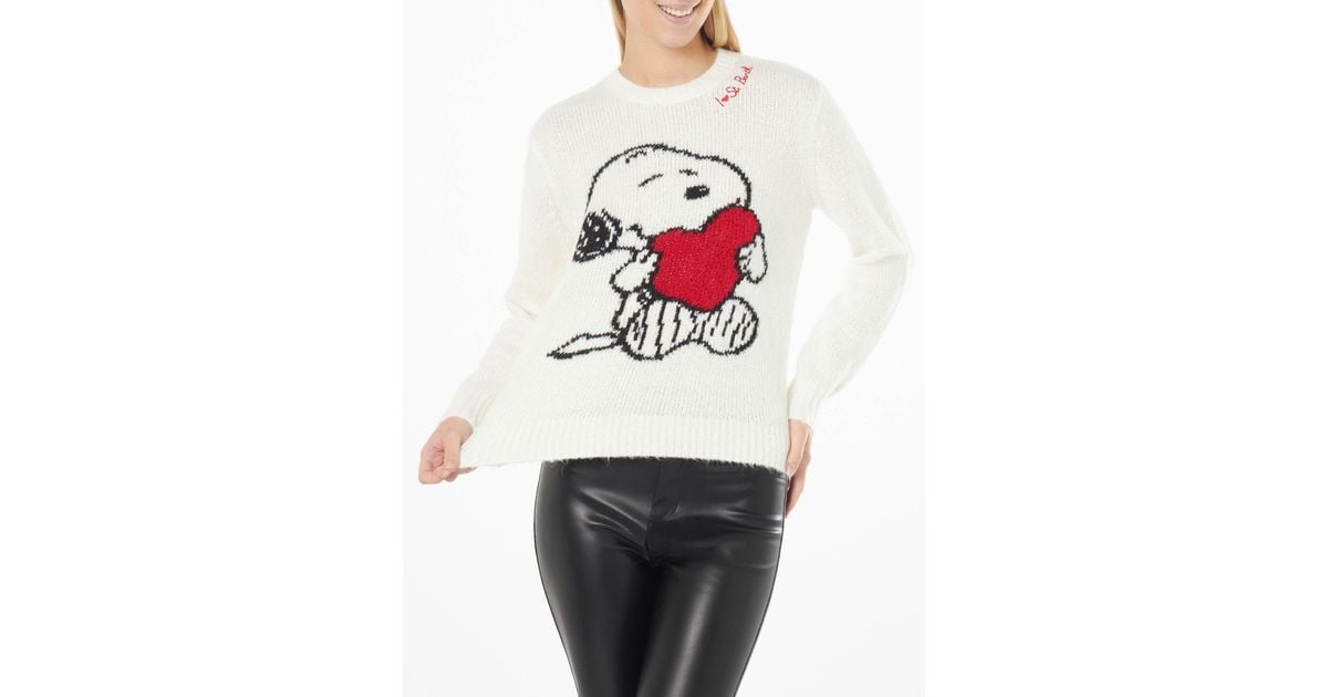 Mc2 Saint Barth Sweater With Snoopy And Woodstock Jacquard And Rhinestones Heart Snoopy Peanuts ...