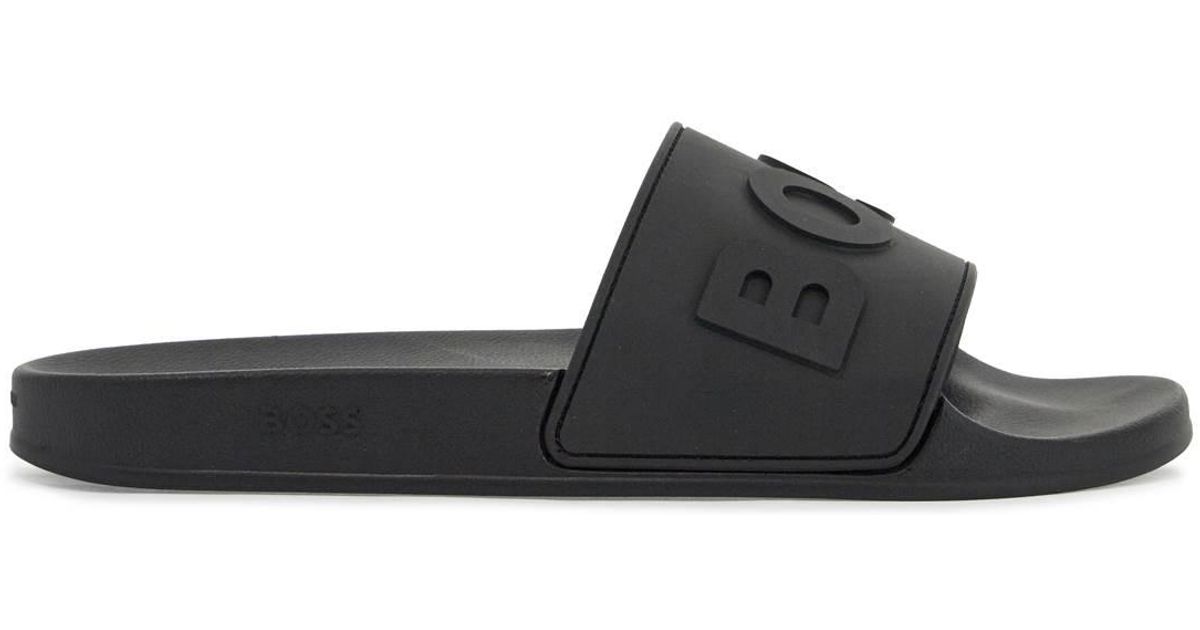BOSS Minimalist Slippers With Embossed Logo in Black for Men | Lyst