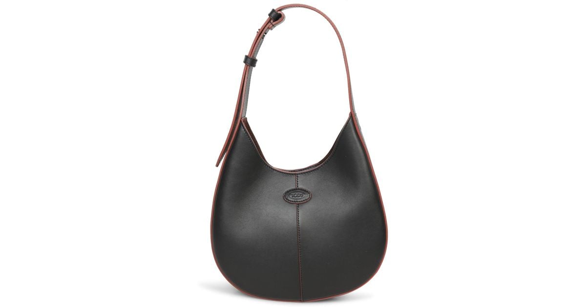Tod's Smooth Leather Mini Hobo Bag in Black | Lyst