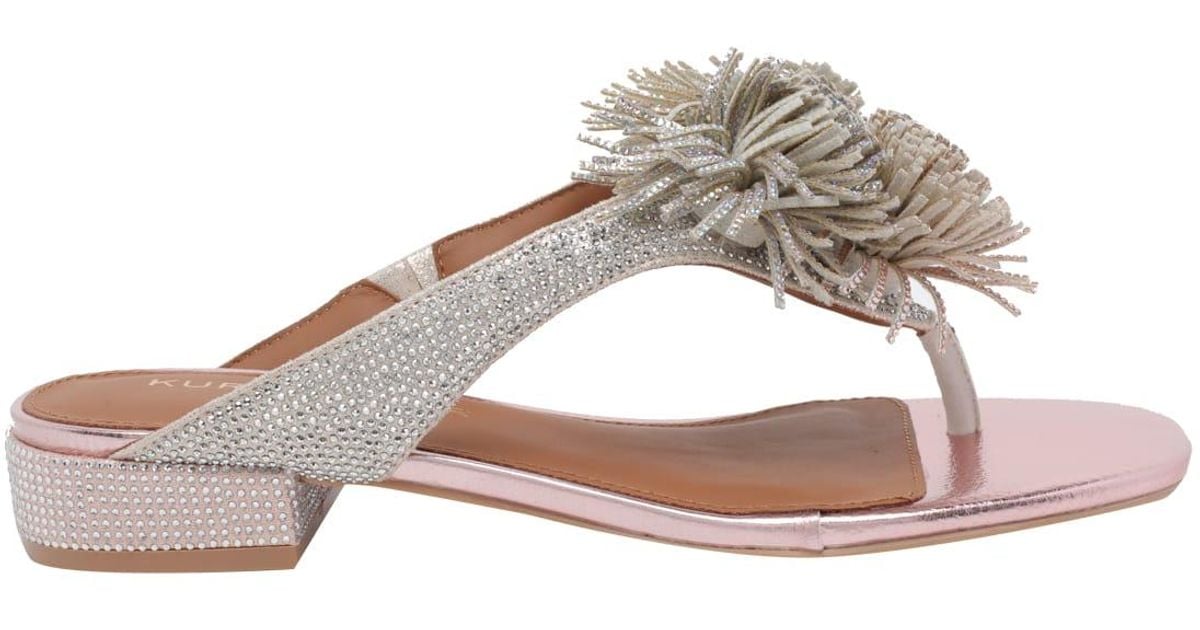Kurt Geiger Pom Pom T-Bar Flat Sandals | Lyst UK