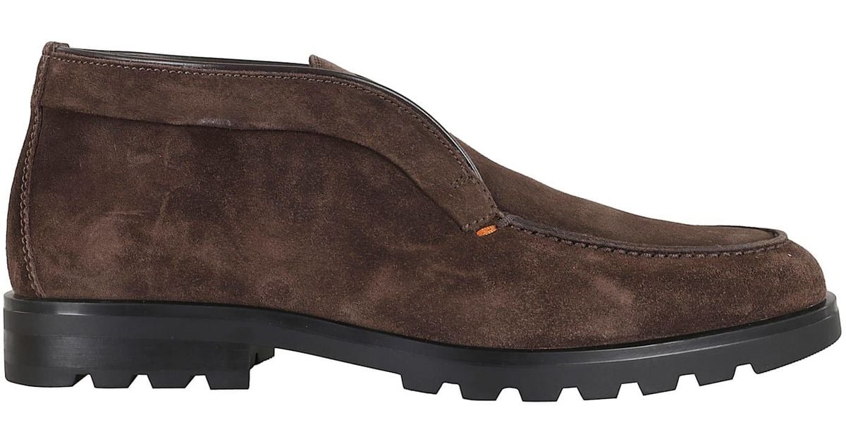 Santoni Suede Ankle Boots With Almond Toe Design in Brown for Men | Lyst
