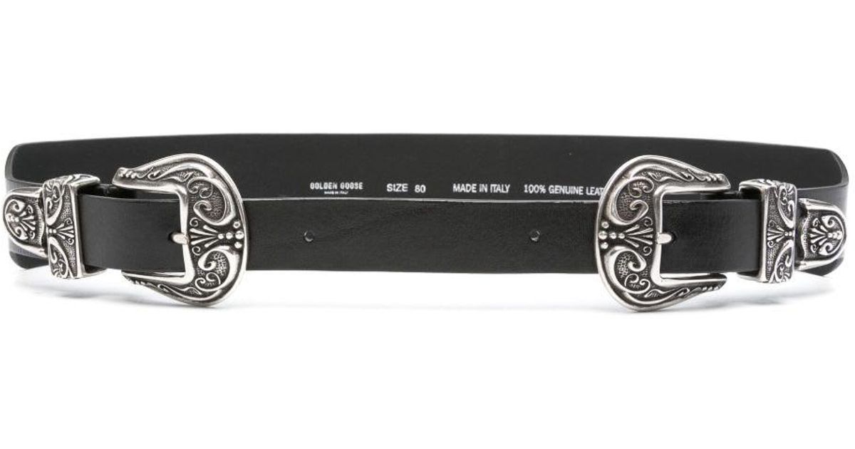 Golden Goose Double Buckle Leather Belt in Black | Lyst UK