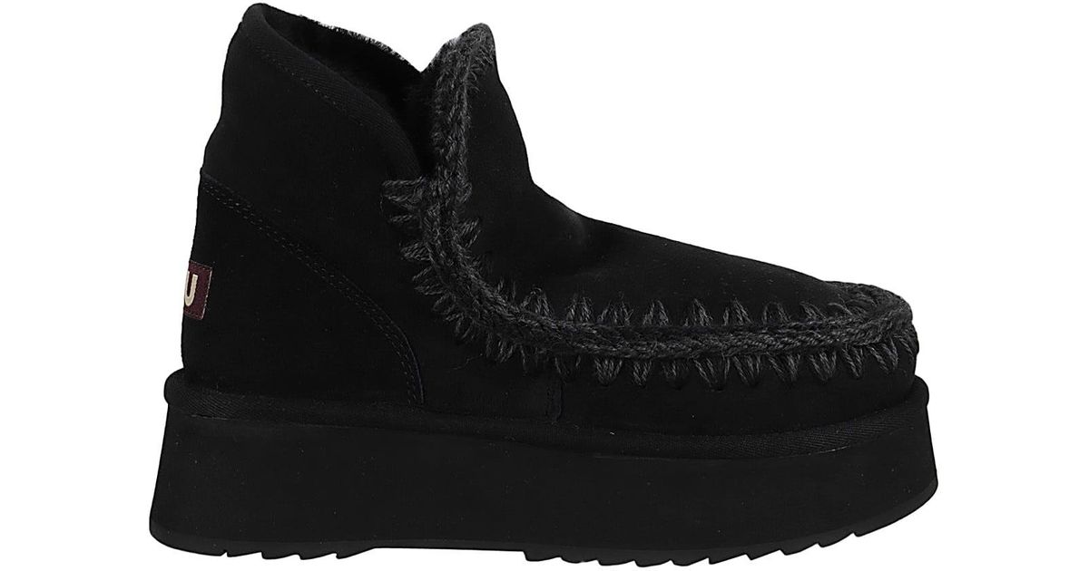Mou Leather Mini Eskimo Platform Boots in Black | Lyst