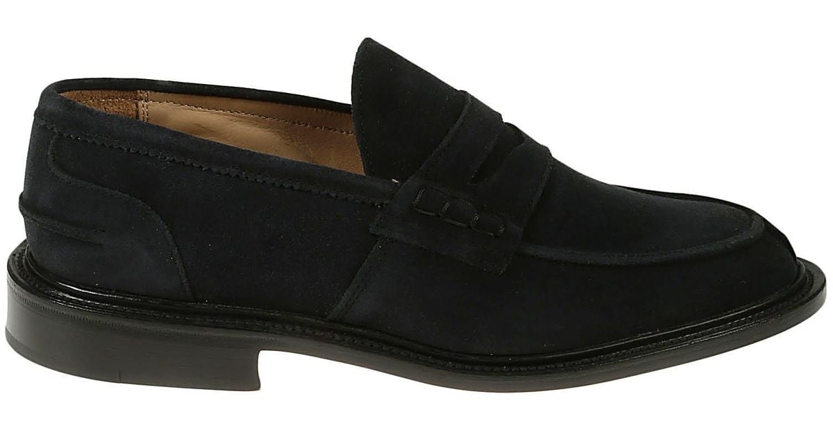 Tricker's James Penny Loafer Suede in Black for Men | Lyst