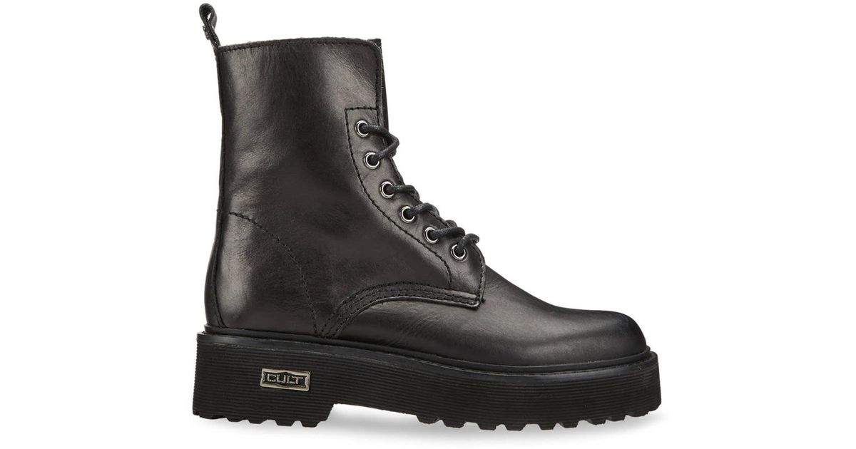 Cult Leather Biker Ankle Boots in Black | Lyst