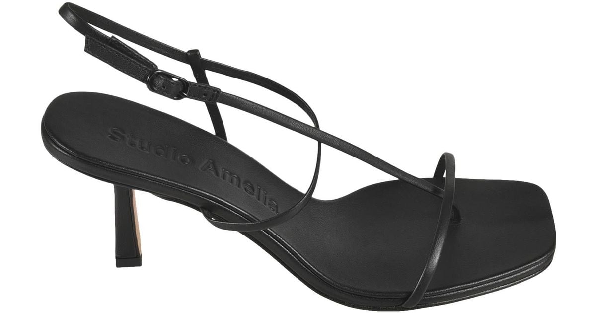 STUDIO AMELIA Engraved Logo Back Strap Sandals in Black | Lyst