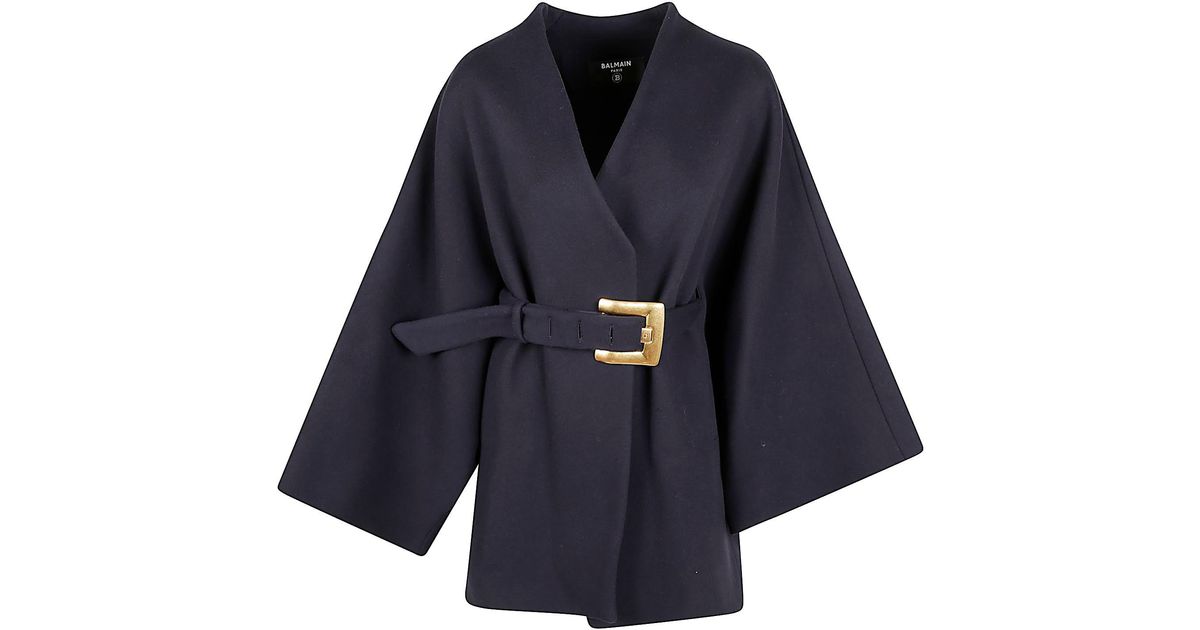 Balmain Oversized Coat in Blue | Lyst UK