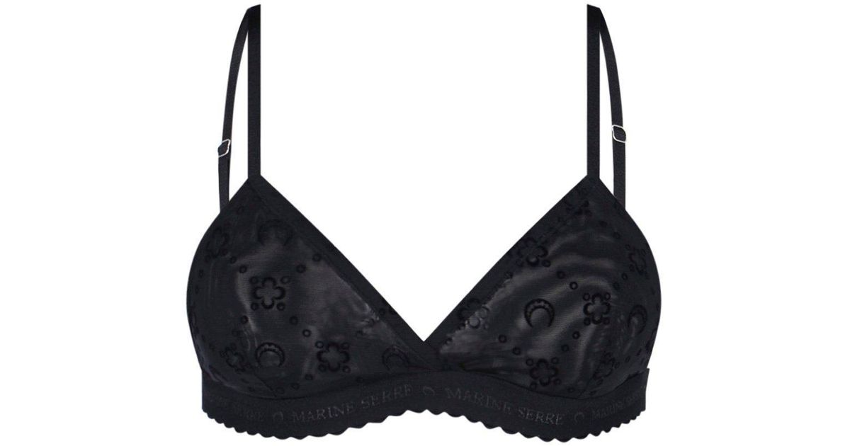 Marine Serre Logo-Flocked Triangle Mesh Bra in Black | Lyst