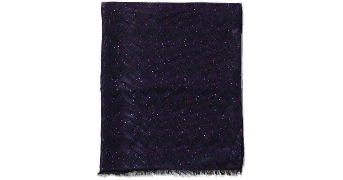 Missoni Zigzag Sequin Frayed Edge Scarf in Blue | Lyst UK