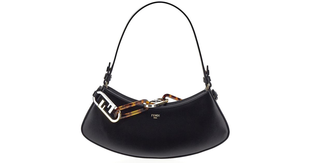 Fendi O'lock Swing Leather Shoulder Bag in Black | Lyst
