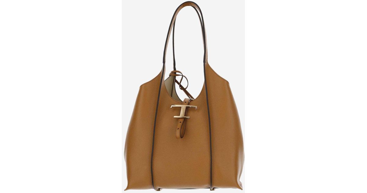 Tod's Timeless Leather Hobo T Bag Small in Brown | Lyst