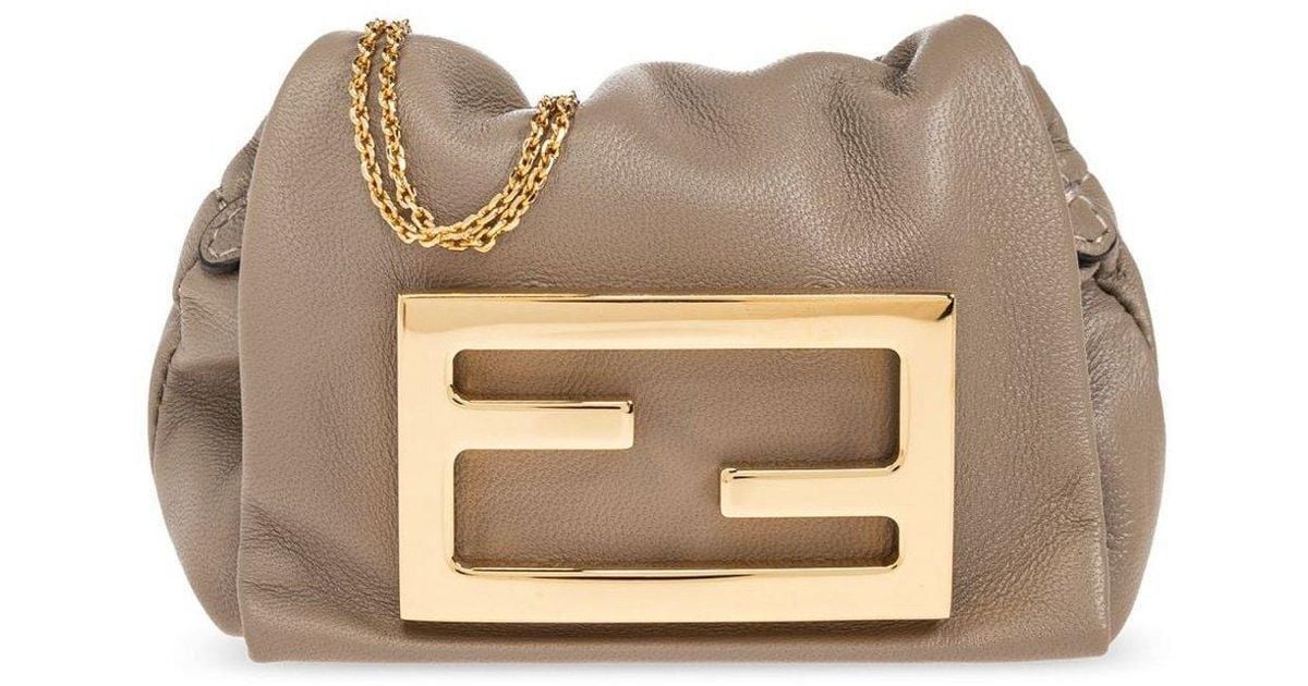 Fendi Ff Plaque Chain-Linked Shoulder Bag in Gray | Lyst