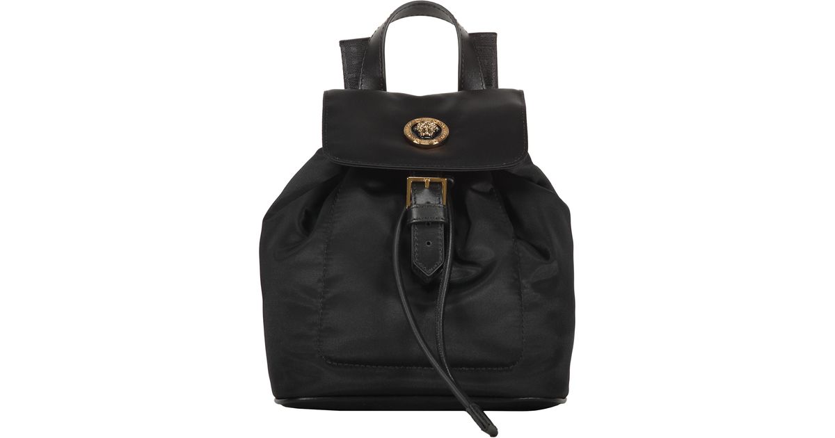 Versace Logo Detail Nylon Backpack in Black | Lyst