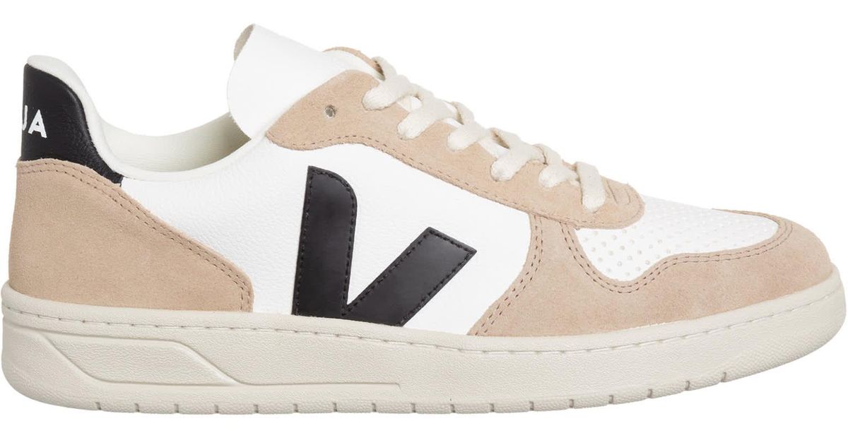 Veja Multicolored Leather Lace-Up Sneakers in Natural | Lyst