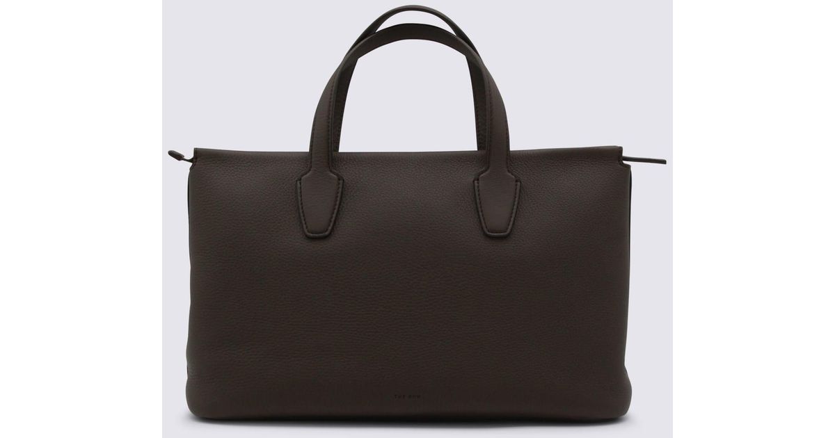 The Row Deep Leather Marcel Top Handle Bag in Black | Lyst