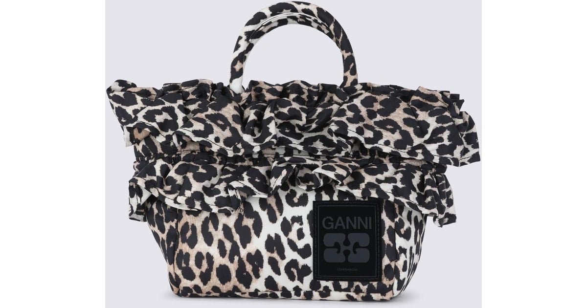 Ganni Leopard Satchel in Black | Lyst