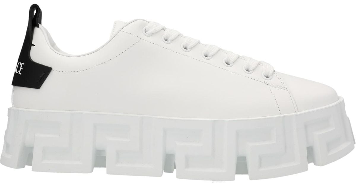 Versace Greca Labyrinth Leather Platform Sneaker in White for Men | Lyst