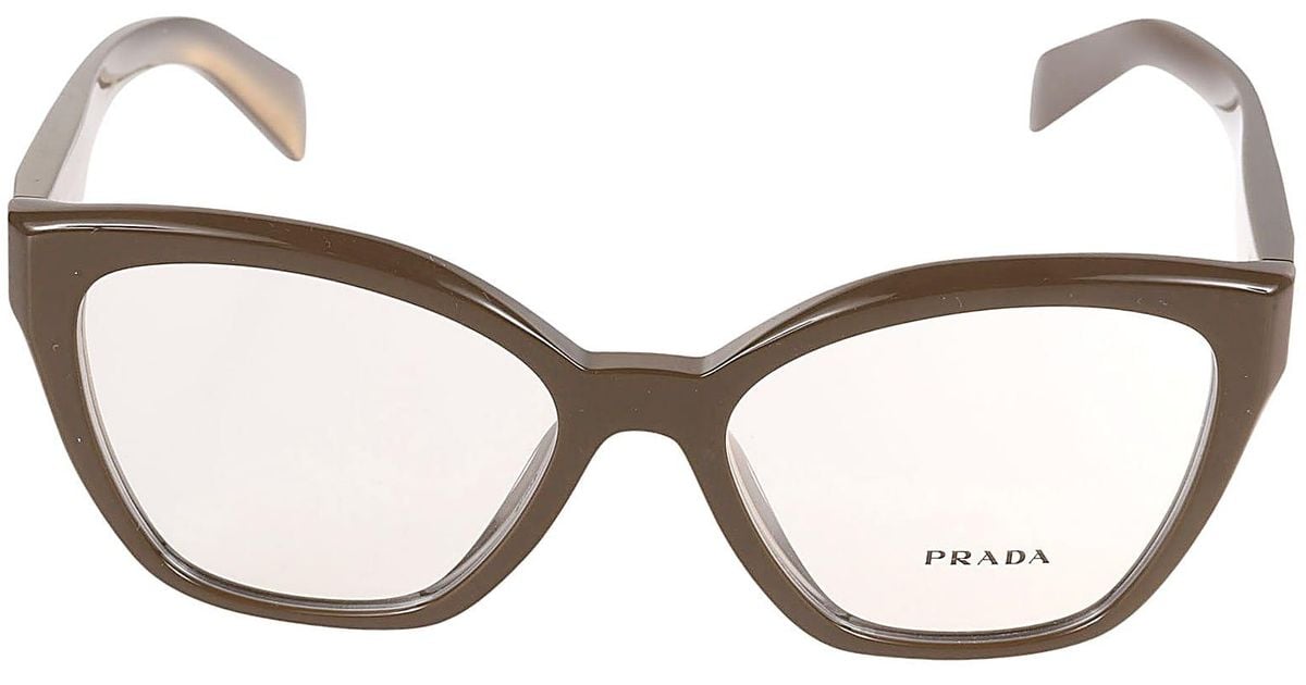 Prada Logo Sided Cat Eye Glasses in Natural | Lyst UK